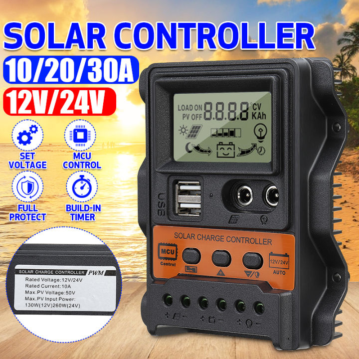 LCD Display 10/20/30A 12V/24V DC Input Solar Charge Controller Auto ...