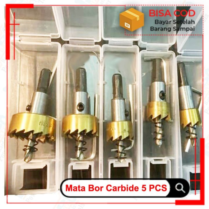 Mata Bor Besi Baja Asli 1 Set Bulat Hole Saw Carbide 5 Pcs - Melubangi ...