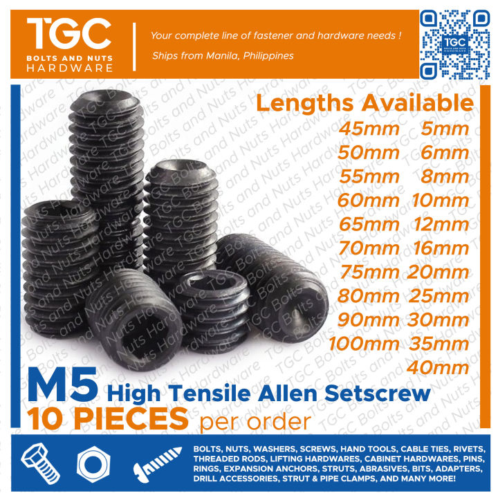 TGC 10PCS HT Allen Setscrew M5 x 5~50mm Socket Allen Set Bolt Grub ...