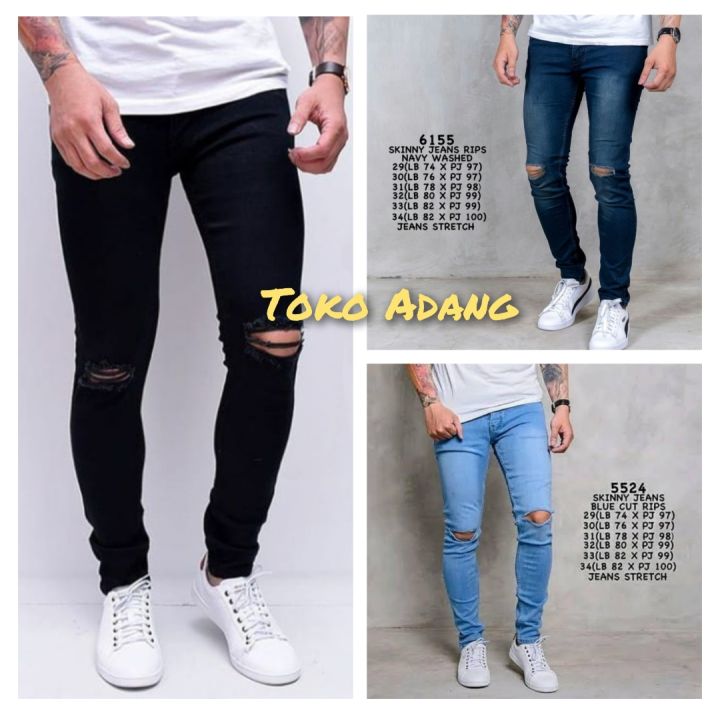 Celana Panjang Sobek Robek Dengkul Lutut Jeans Pria Cowok Laki Cowo ...