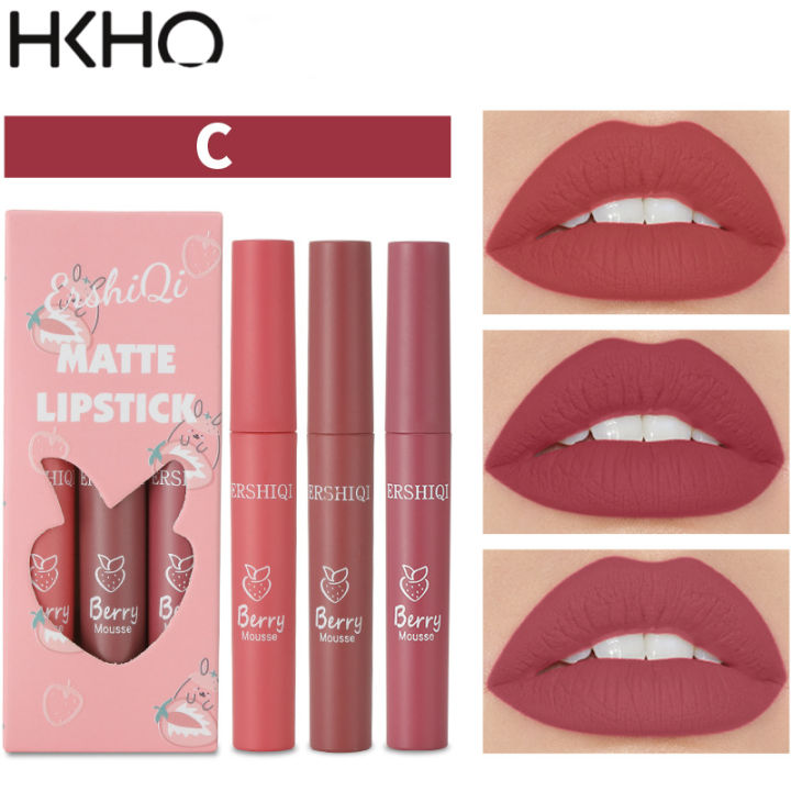 HKHO ลิปกลอสกำมะหยี่ผิวด้าน3ชิ้น/เซ็ตกันน้ำอายไลน์เนอร์กันน้ำยาว ...