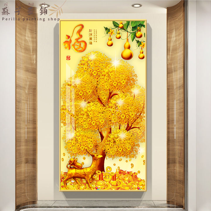Facai ต้นไม้สีทองและพืชภาพวาดตกแต่งที่ทางเข้า,ภาพวาดที่ทันสมัยและรูปภาพ ...
