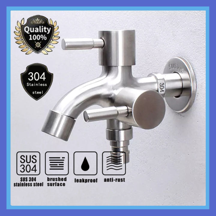 SUS304 Stainless Steel Two Way Faucet1 In 2 Out Head Two Way Wall Water Multi-purpose Faucet ...