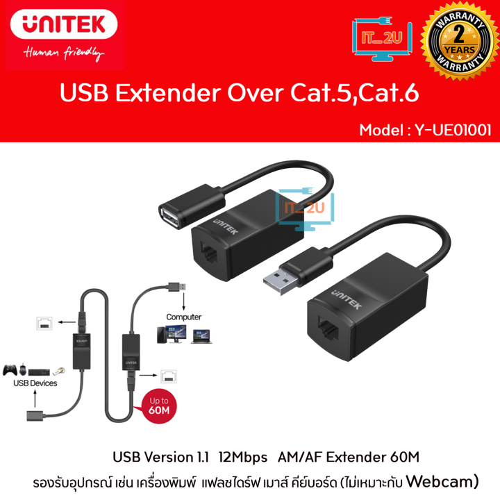 Unitek Y-UE01001 USB Extender Oer Cat5 Extension 60M อุปกรณ์ขยายสัญญาณ ...