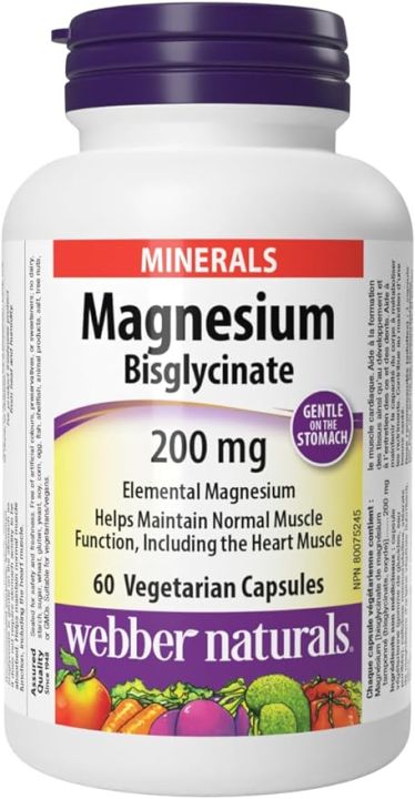 Webber Naturals Magnesium Bisglycinate 200mg, 60 Vegetarian Capsules ...