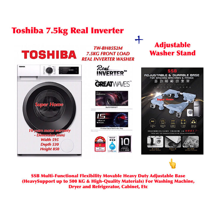 Toshiba Front Load Washer Machine TW-BH85S2M The Great Waves 7.5kg Front Load ((REAL INVERTER ...