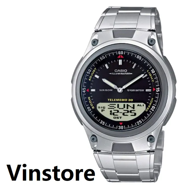 [Vinstore] Casio AW-80 Illuminator Dual Time Telememo Stainless Steel ...