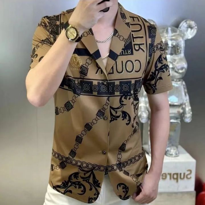 FULAIDA เสื้อคาร์ดิแกนมีกระดุมผ้าไอซ์ซิลค์ยุโรปโลโก้อกรูปตัววีของผู้ชาย ...