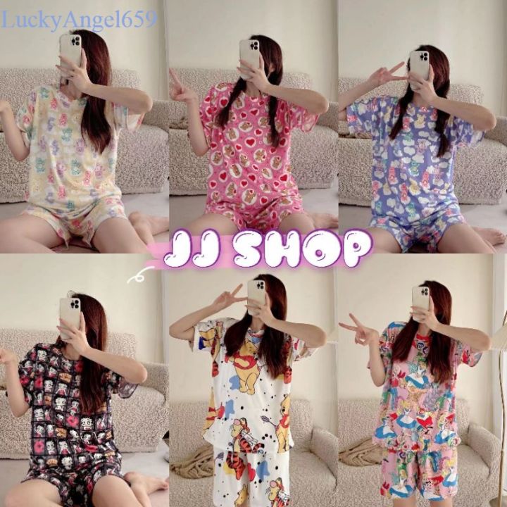 ชุดนอน JJ Shopพร้อมส่ง ชุดนอน เสื้อ+กางเกงขาสั้นแขนสั้น ลายการ์ตูนน่ารักใส่สบายมาก "DX-SY-04 ...