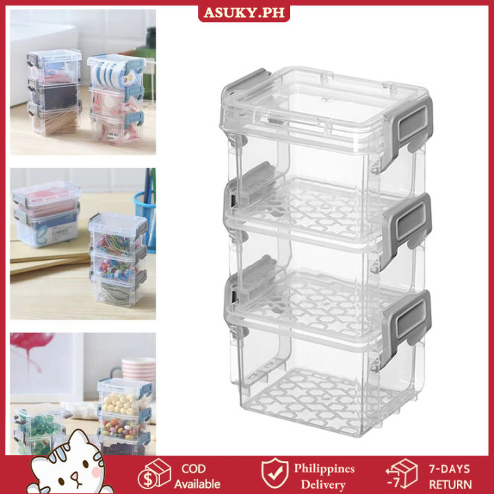 COD【Local Deliver】3PCS Transparent Mini Stackable Storage Box with Lid ...