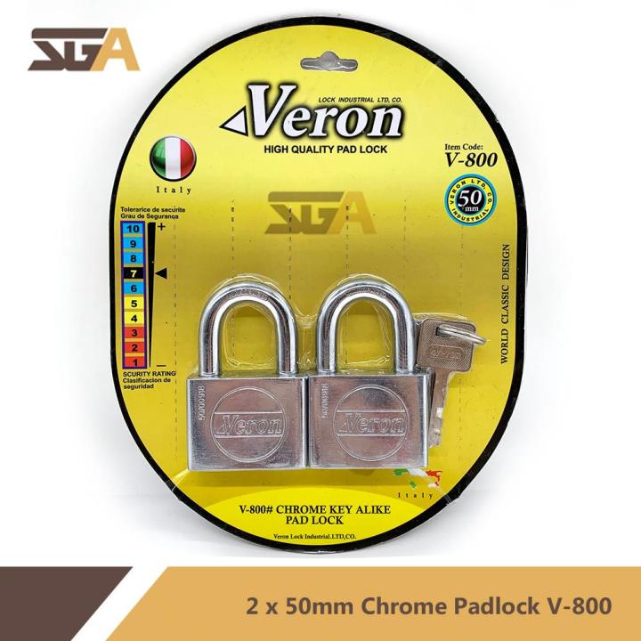 Veron High Quality Chrome Key Alike Pad Lock 50mm with 4 keys KUNCI V ...