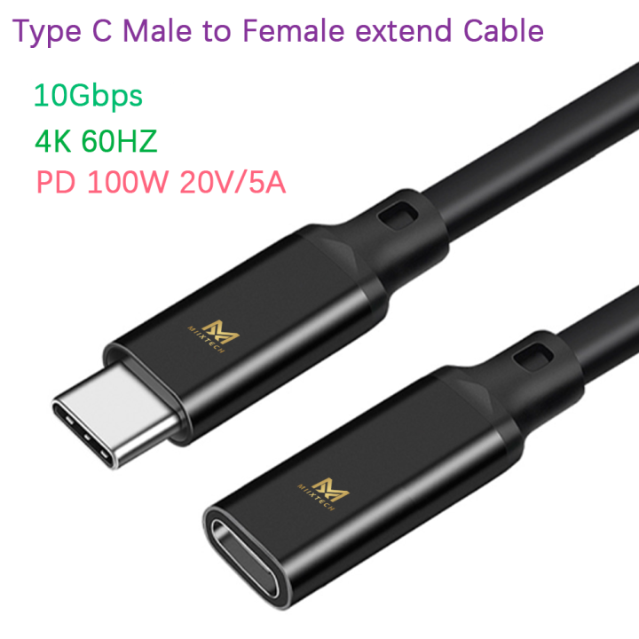Type C ขยายสายเคเบิลต่อขยายประเภท C สายเคเบิลชาย-หญิงรองรับ4K 60HZ 10Gbps 5Gbps 100W 20V/5A 0.2M ...