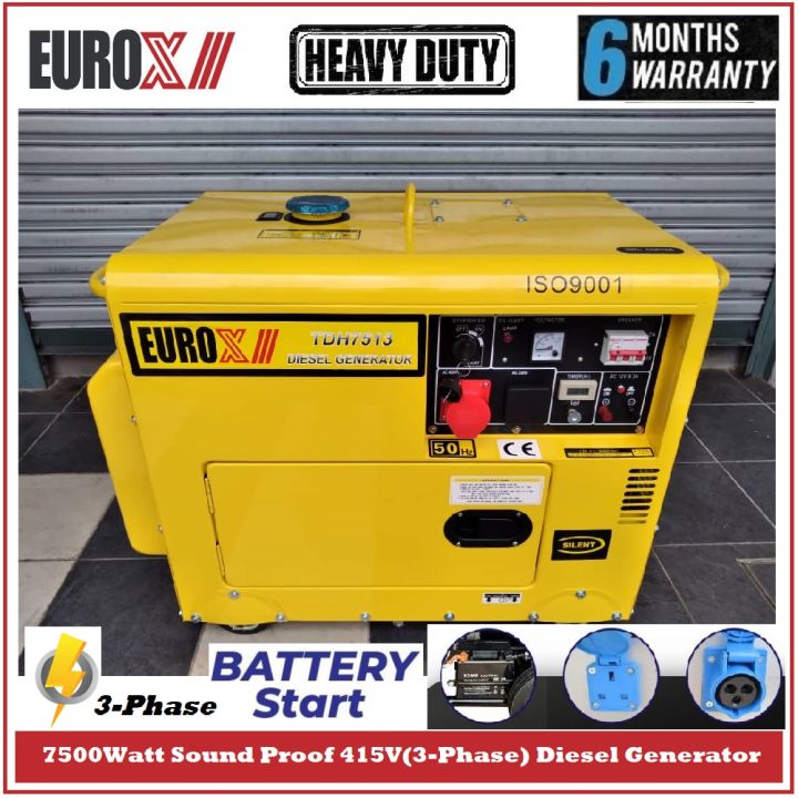 EuroX 3-Phase (415V) 7500Watt Sound Proof Diesel Generator TDH7513 - 6 Months Warranty - | Lazada