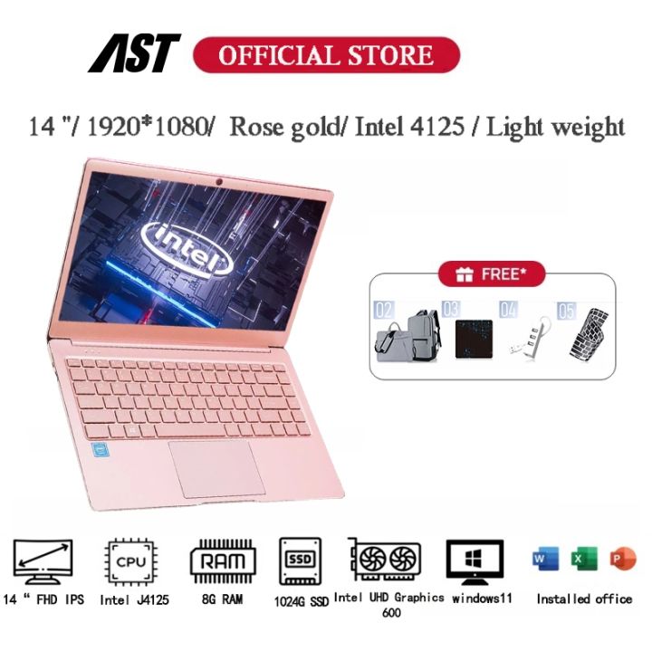 AST New Rose gold Laptop 14 "J4125 8G+1TB+Win11pro+office+ Gift +1 year ...