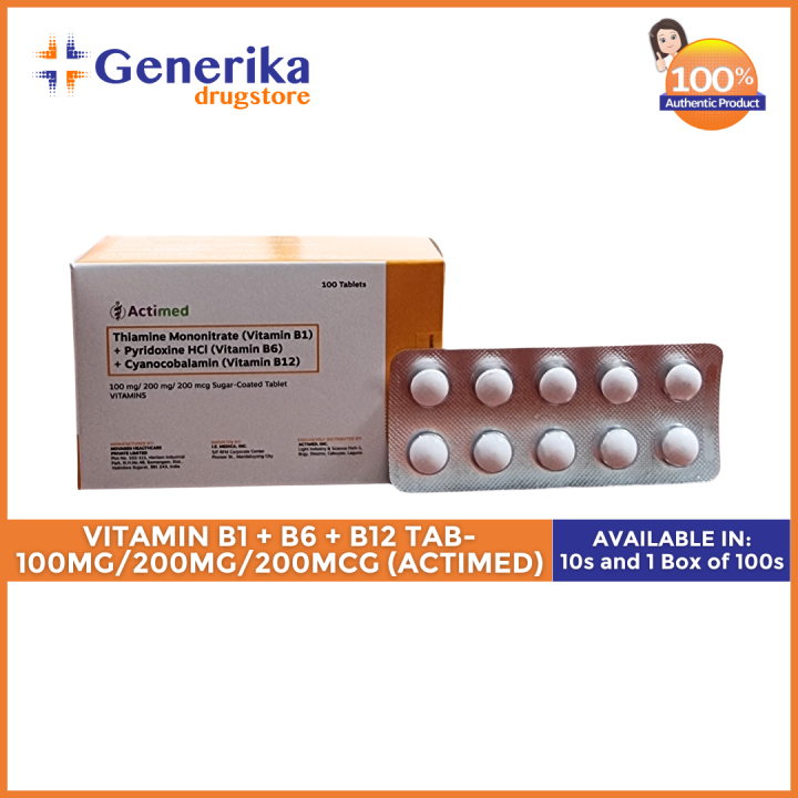 VITAMIN B1 + B6 + B12 TAB-100MG/200MG/200MCG (ACTIMED) | Lazada PH