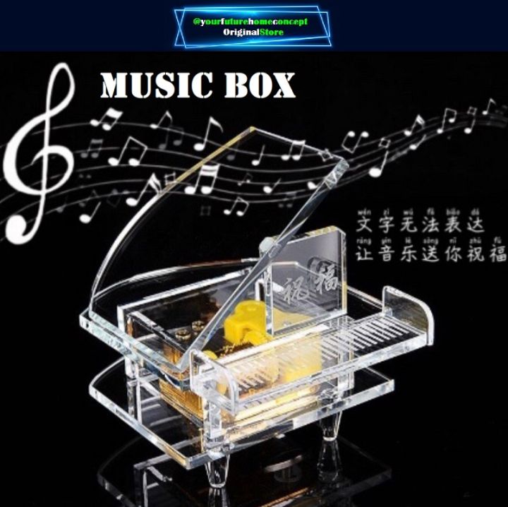 NOVELTY Crystal Glass Modern Piano Music Box Kotak Muzik Krystal Gift ...