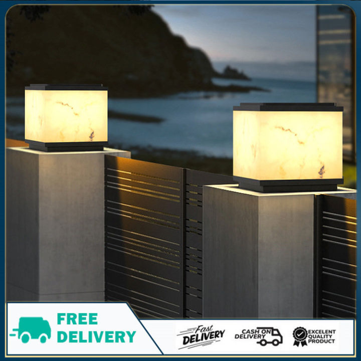 Solar Pillar Lamp Outdoor Yard Lamp Scagliola Waterproof Gate Wall Lamp ...