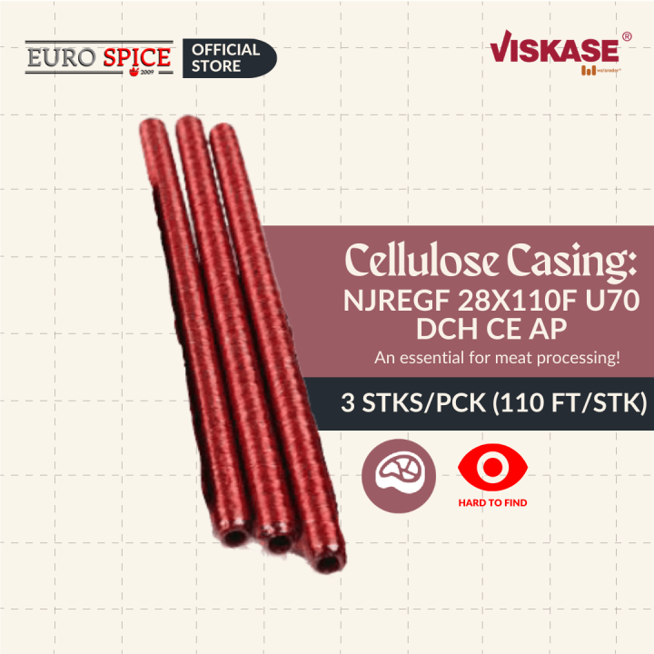 Euro Spice Cellulose Nojax Casing 26 Dark Cherry Red (Viskase) 3 Sticks ...