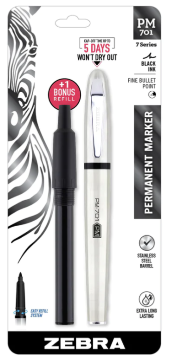 Zebra PM - 701 permanent marker all steel barrel refillable Black ...