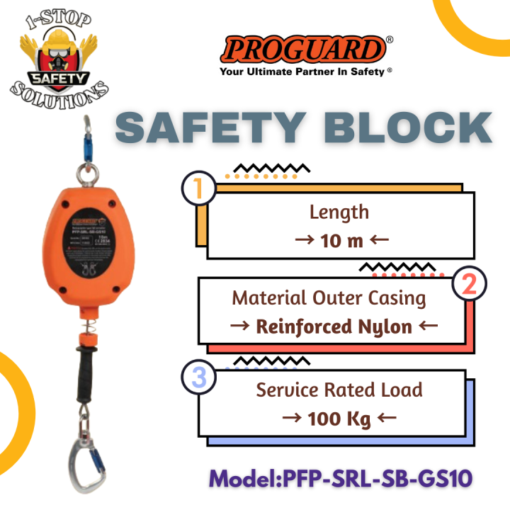 Proguard 10m Retractable Safety Block Fall Protection Rescue Harness ...