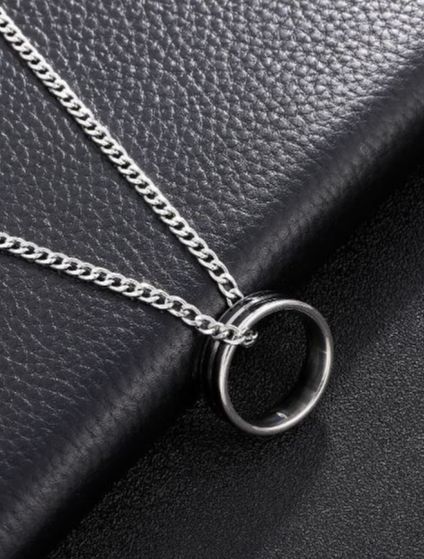 Produk Terbaru- kalung titanium model rantai baja liontin cincin putih ...