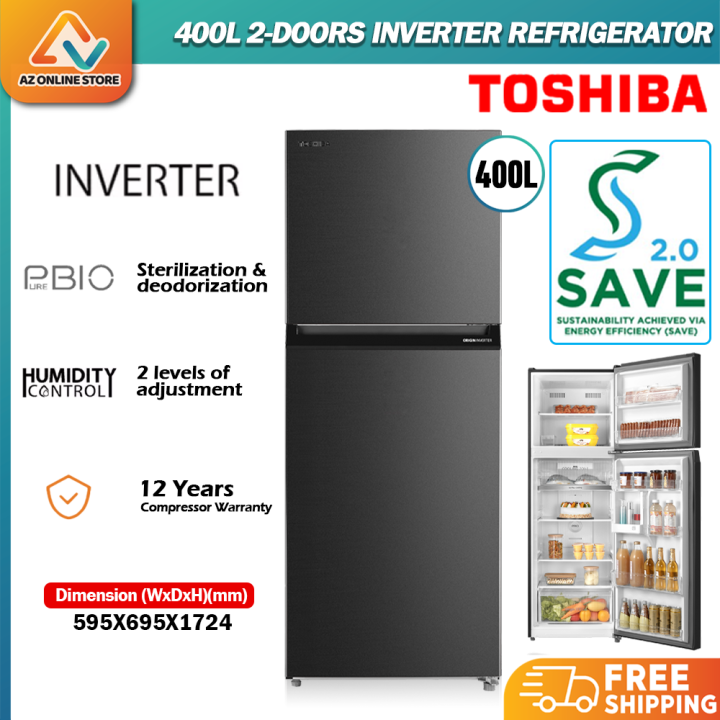 Toshiba 400L Refrigerator GR-RT468WE 2 Door INVERTER Fridge Top Mount ...