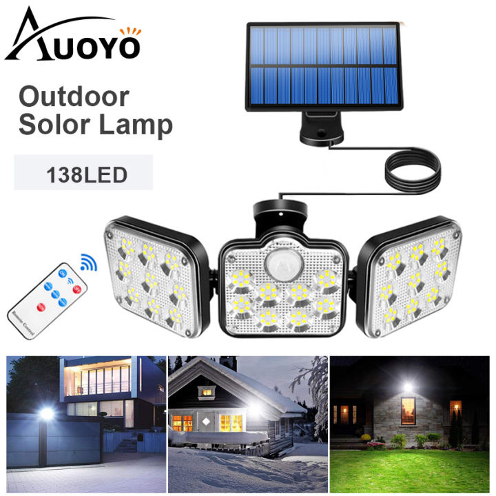 Auoyo 138 LED Solar Outdoor Lights Separate Lighting Wall Light 3 Modes ...