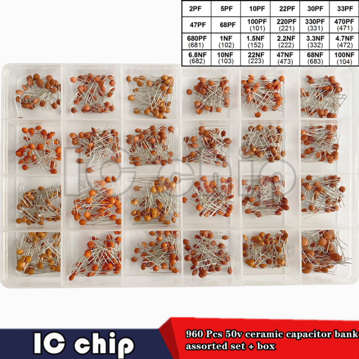 960 Pcs Ceramic Capacitors 50v 2PF-100NF Ceramic Capacitor Pack Set ...