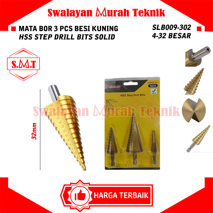 SOLID SLB009-302 MATA BOR PAGODA 4-32MM BESAR STEP DRILL BITS SET 3PCS ...