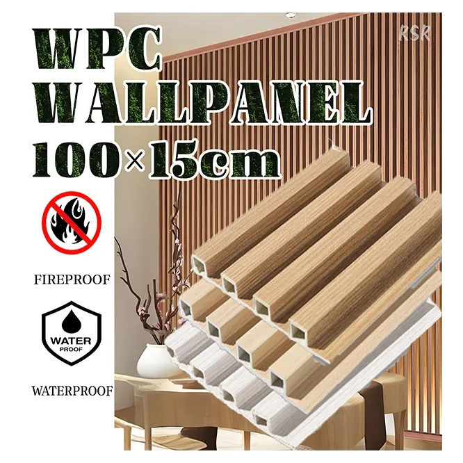 Solid Wood Pvc Wall Panel Wpc Fluted Wallpaper Grille Design Ecological ...