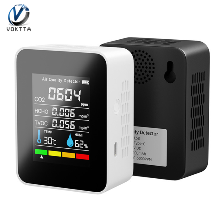 VOKTTA 5 In 1 Portable Digital Air Quality Monitor LCD Temperature ...