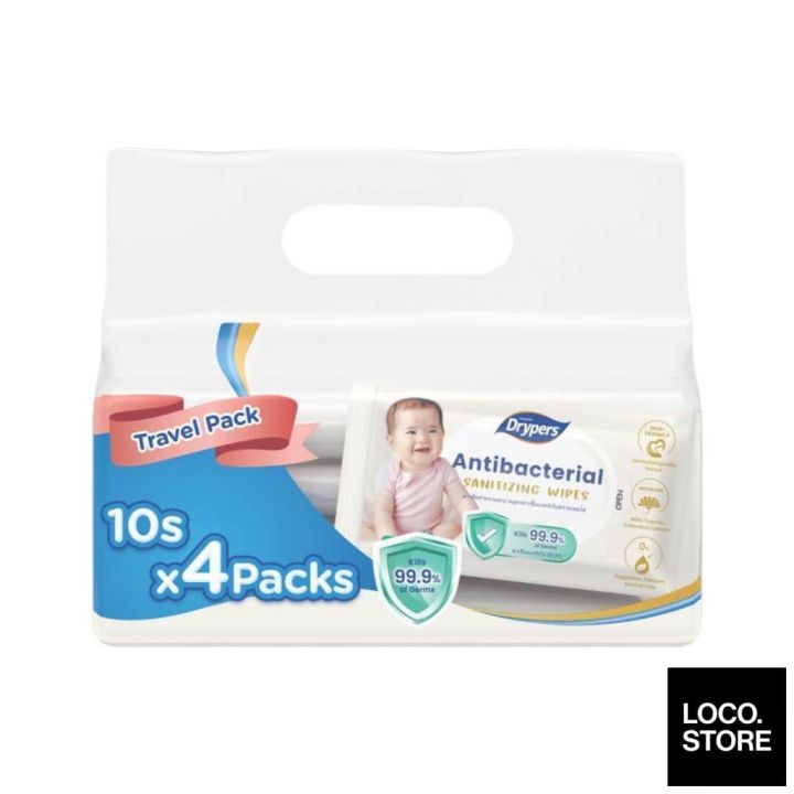Drypers Antibacterial Wipes 10s x 4 | Lazada