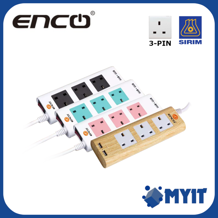 Enco 2U3K (2U3K) 3 Way Gang Socket Extension Plug Adapter Power Strip ...