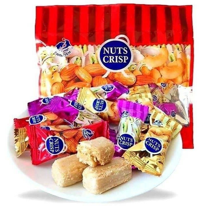 Nuts Crisp ขนมถั่วตุ๊บตั๊บ ถั่วอัดแท่ง อัลมอนด์ พิสตาชิโอ เม็ดมะม่วงหิมพานต์ แคลอรี่ต่ำ แบรนด์ ...