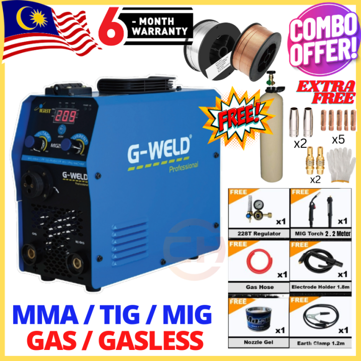 G-WELD MIG209 1KG MIG MMA TIG Welding Machine Welding Set Mig Gas / Gasless | Lazada