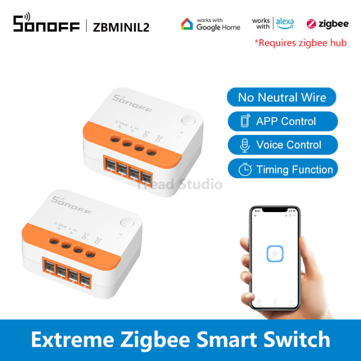 ITEAD SONOFF ZBMINIL2 2PCS Zigbee Smart Switch No Neutral Wire APP Control Mini Smart Module ...