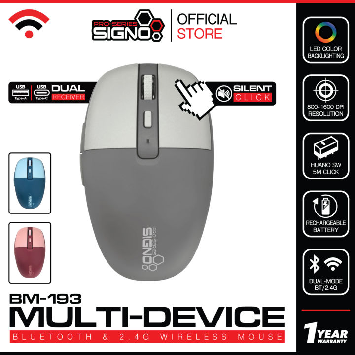 SIGNO Bluetooth & 2.4G Wireless Optical Mouse รุ่น BM-193 (เมาส์ ไร้สาย ...