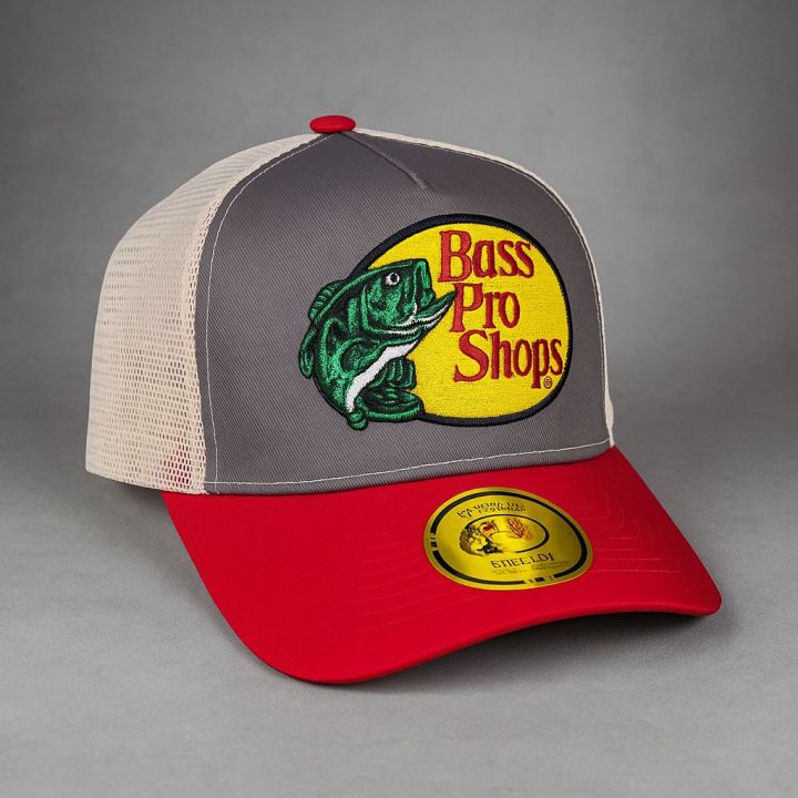 Bass Pro Shops Trucker Cap Net Cap A Frame Hat Grey Red Polycotton ...