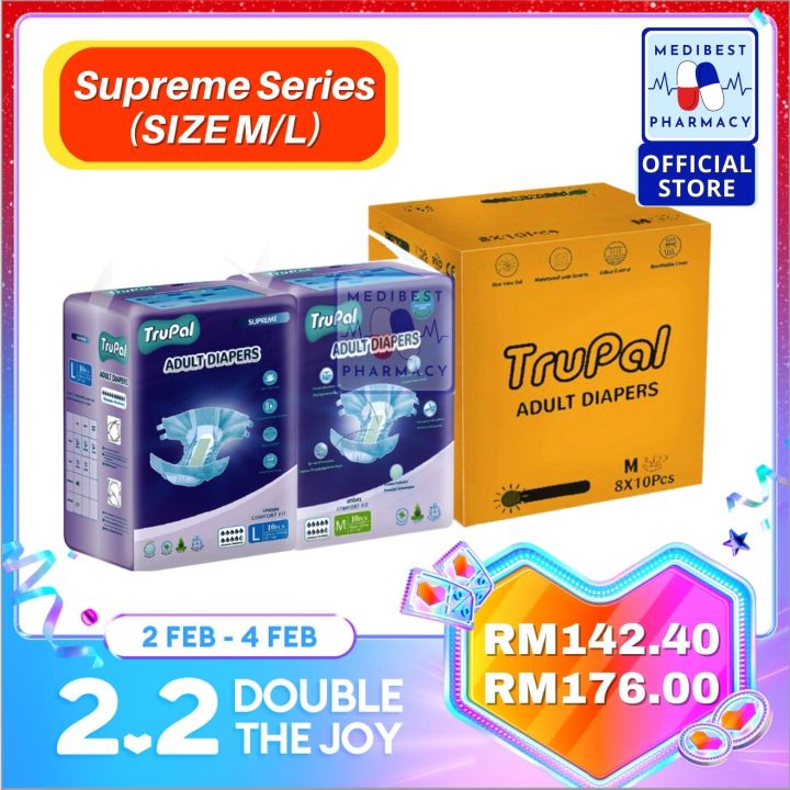 Trupal Adult Diaper Supreme Series Suitable for Day & Night Use (Size M ...