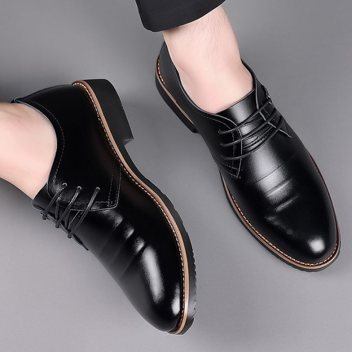 Fashion Pointed Toe Black Leather Shoes High Quality Business Glitter ...