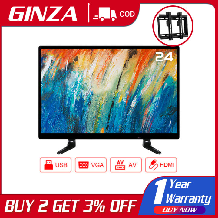 (Free Bracket) GINZA 24 Inch TV Flat-Screen LED Ultra-Slim TV 24 inch Not Smart TV -AV-VGA-USB ...