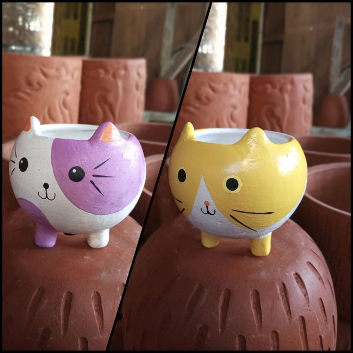 POT LUKIS TANAH LIAT GERABAH ANIMASI KUCING CAT DEKORASI RUMAH HIASAN ...