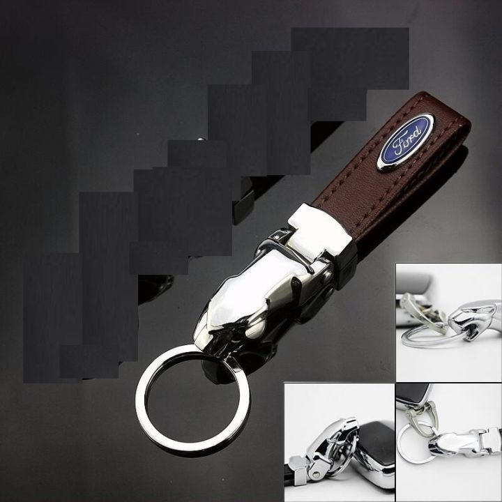 1pcs Metal Leather Leopard Head Key Chains Rings Holder Car Keyring