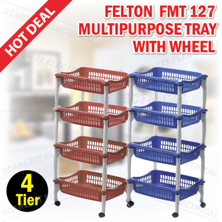 4 Tier FELTON Multipurpose Tray Wheels FMT 127 Stackable Kitchen Racks ...