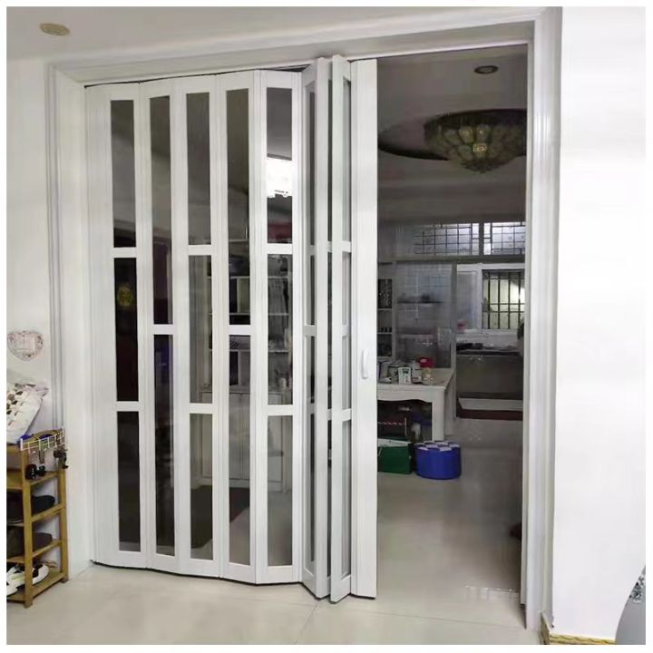 [COD]Sliding door PVC folding door indoor household partition rail door kitchen bathroom simple ...