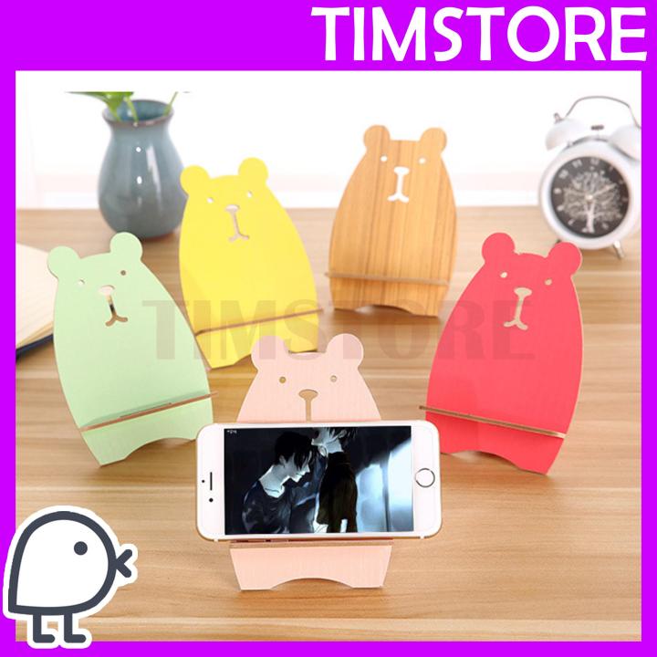 (STD1) Cartoon Mobile Phone Stand Creative Wooden Bear Mobile Phone ...