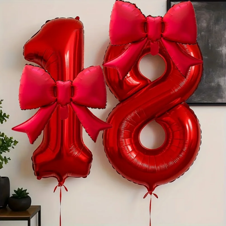 （hot sale） 2pcs 32in Red Number Digital Balloon set With Red Bow ...