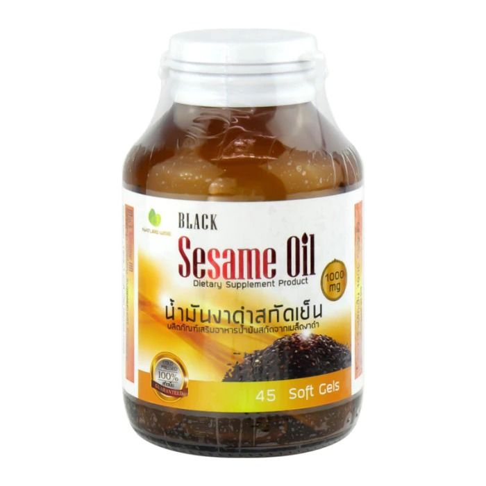 น้ำมันงาดำสกัดเย็น 1,000 มก. Black Sesame Oil 1,000 mg 1 ขวด 45 เม็ด ...