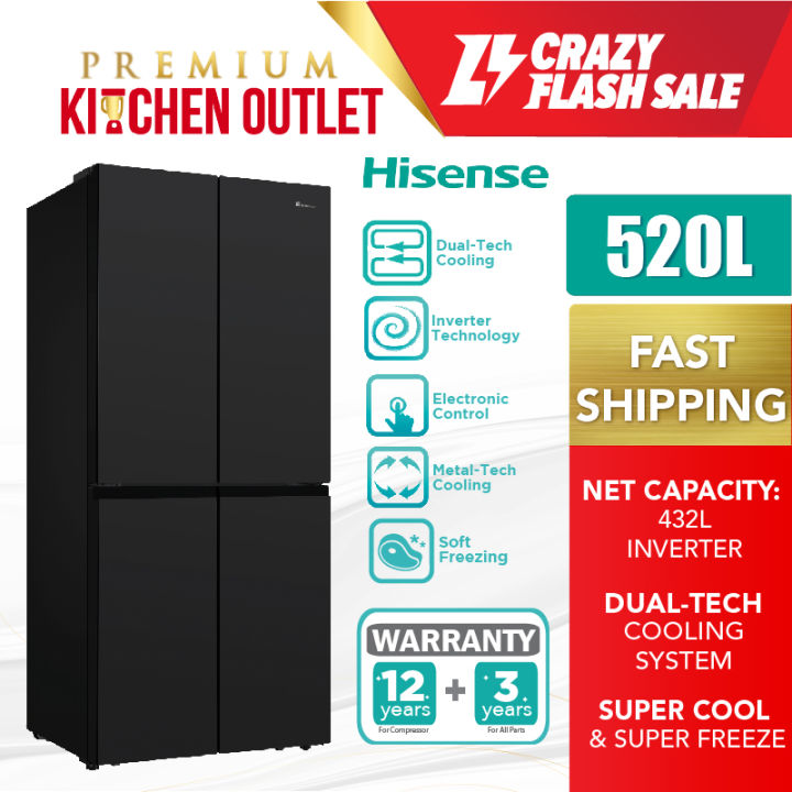 Hisense 520L Inverter 4 Door Refrigerator RQ568N4ABU | RQ568N4AWU | RQ515N4AB1 | Fridge | Peti ...
