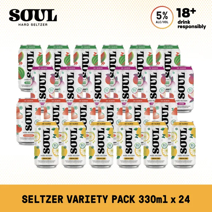 Soul Hard Seltzer - VARIETY 24 CASE (Includes ALL 4 FLAVORS - Lemon ...